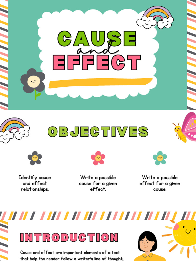 Cause and Effect English Language Presentation in Orange, Green, Purple ...