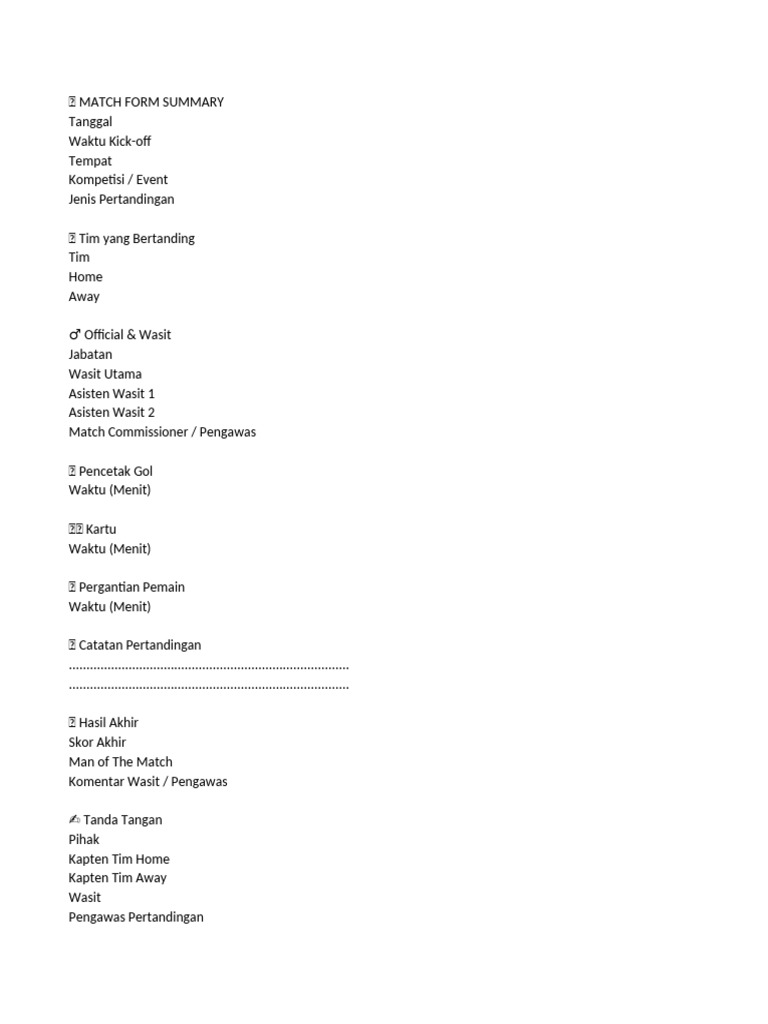 Match Form Summary | PDF