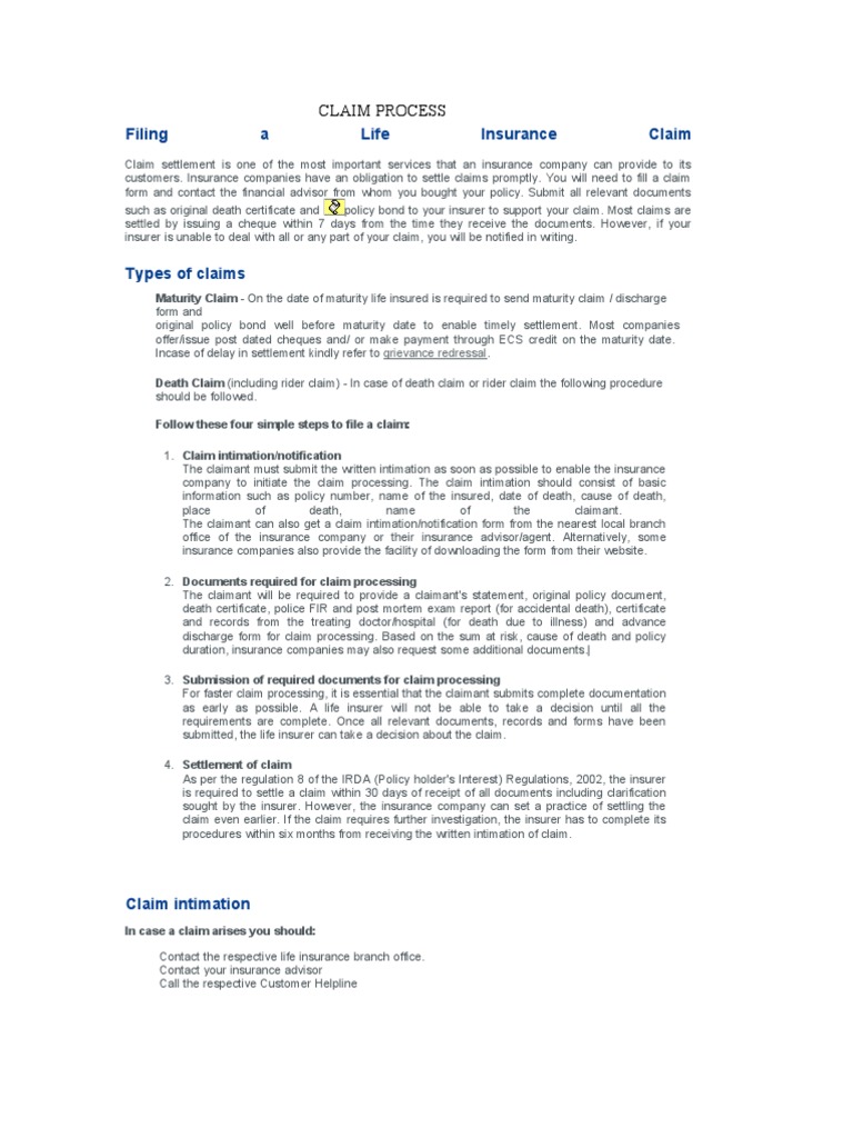 Claim Process | PDF | Life Insurance | Insurance