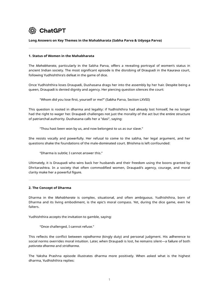 Mahabharata Themes Answers | PDF | Mahabharata | Kurukshetra