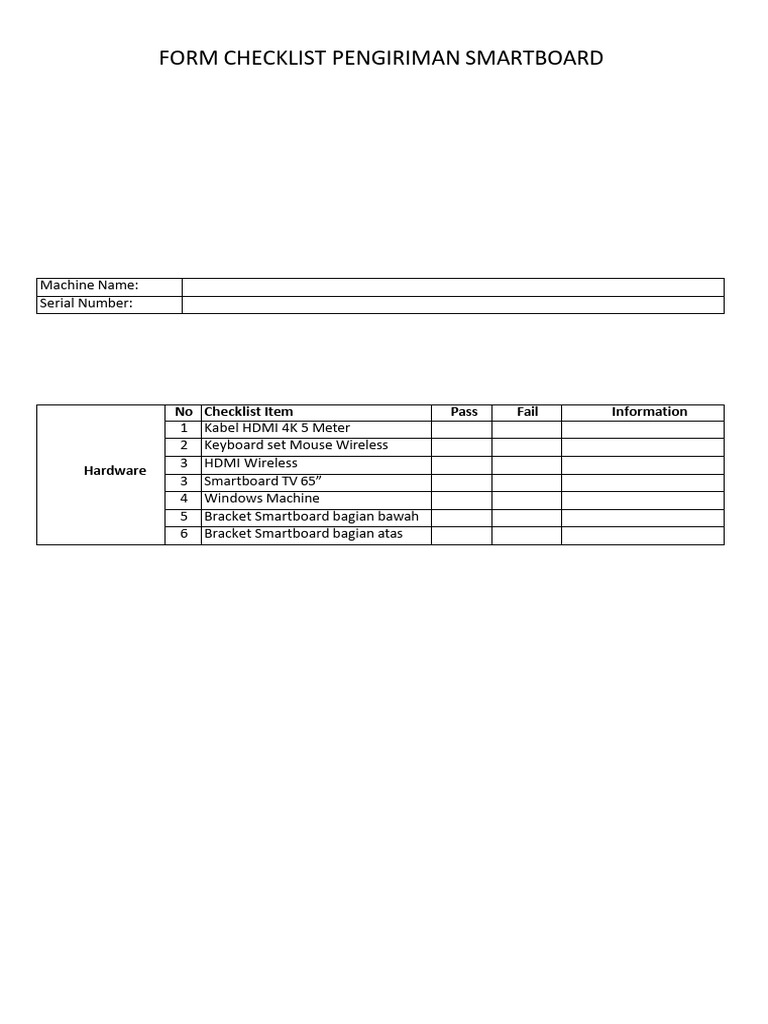 Form Ceklis Pengiriman Smartboard | PDF