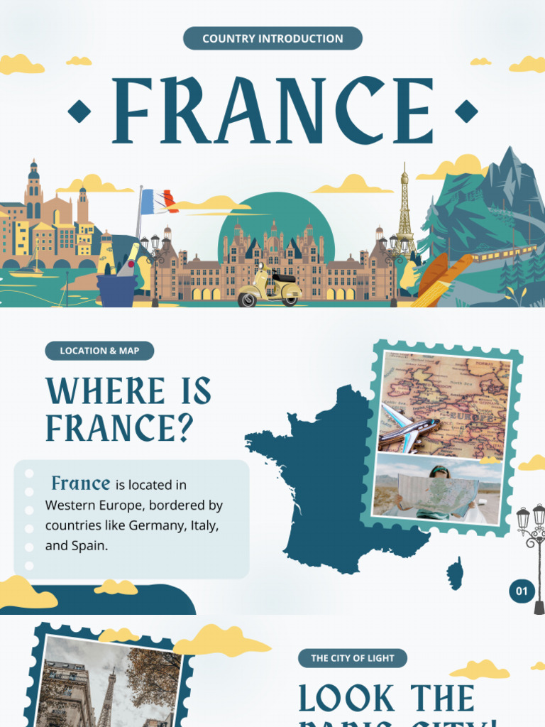 Blue and Yellow Illustrated France Country Introduction Presentation ...
