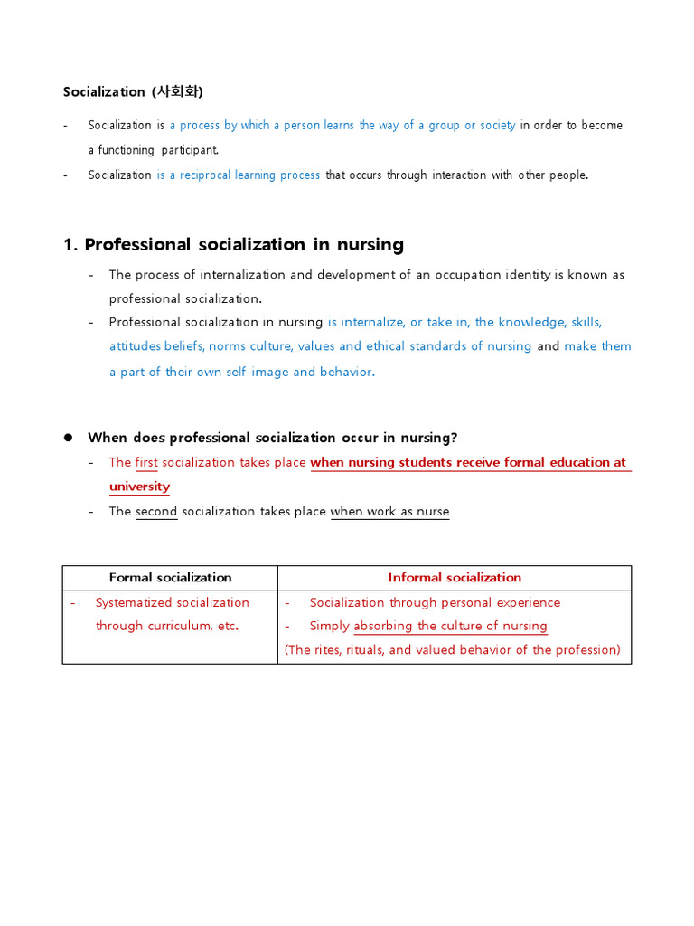 4 요약본 Pdf Socialization Nursing