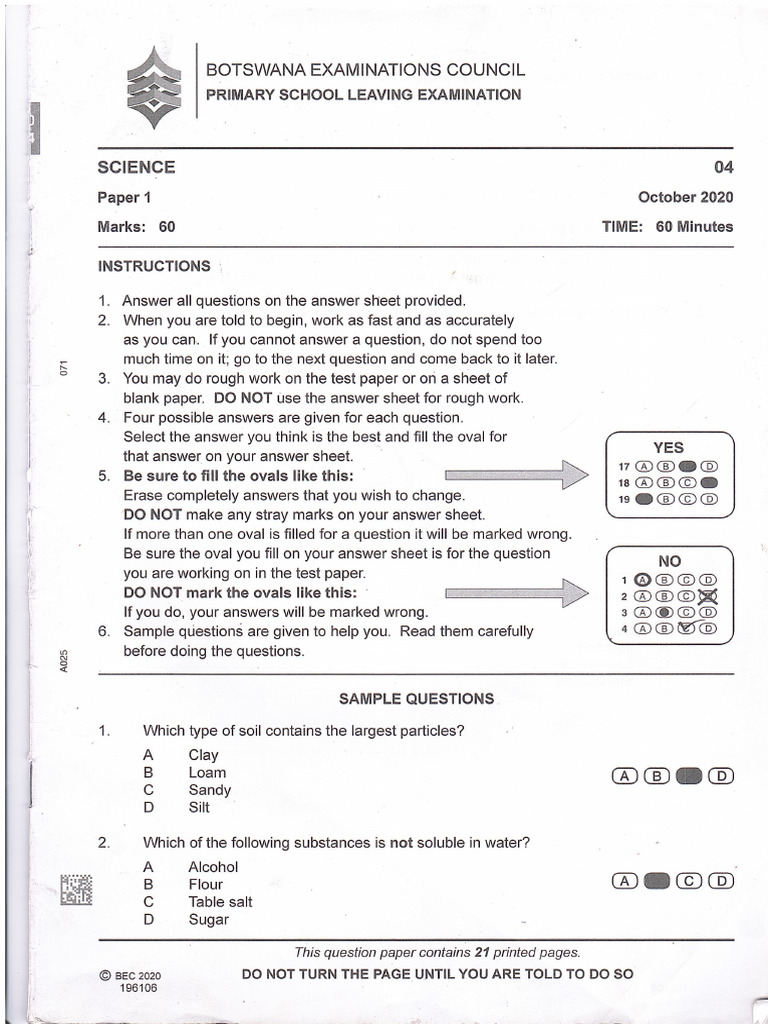 10 Psle Science 2020 & Marking Key WP - 102022 | PDF
