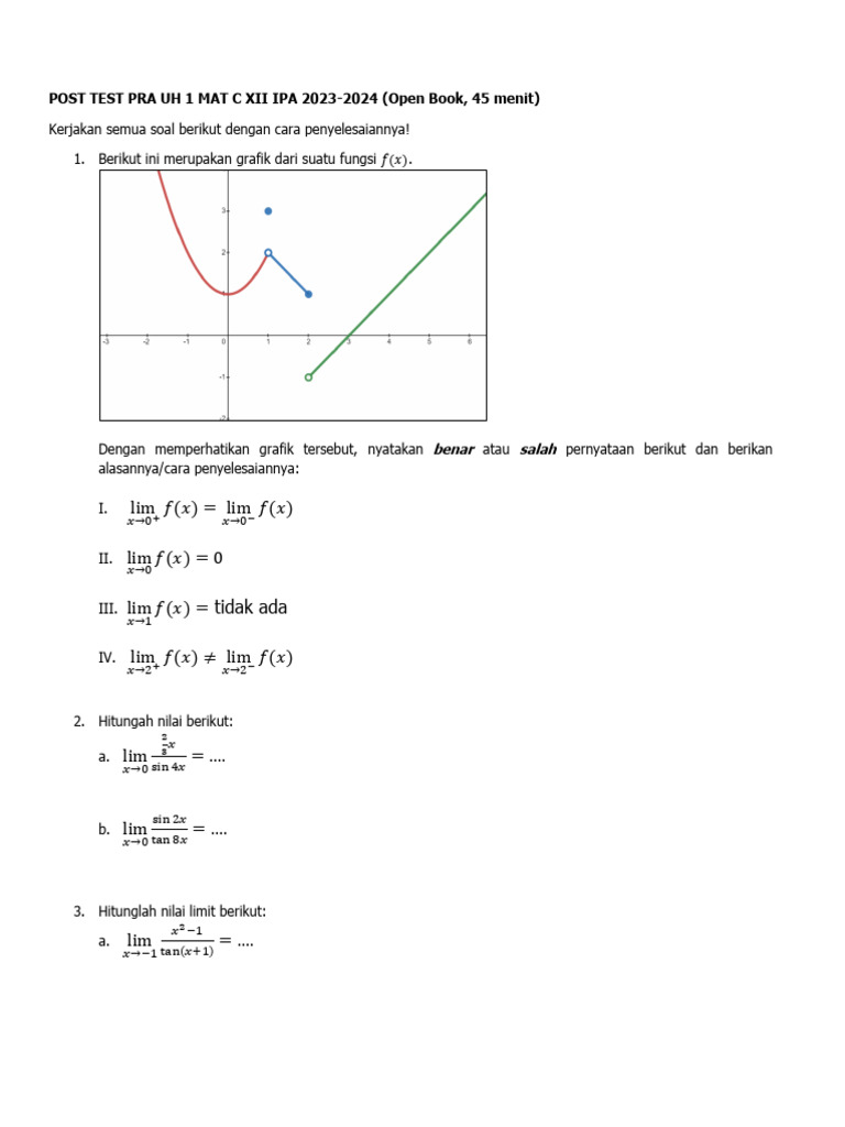 Soal Limit Matematika Kelas XII IPA 2023 | PDF