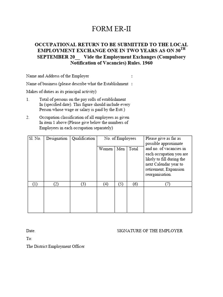 Occupational Return To Be Submitted To The Local Employment Exchange ...