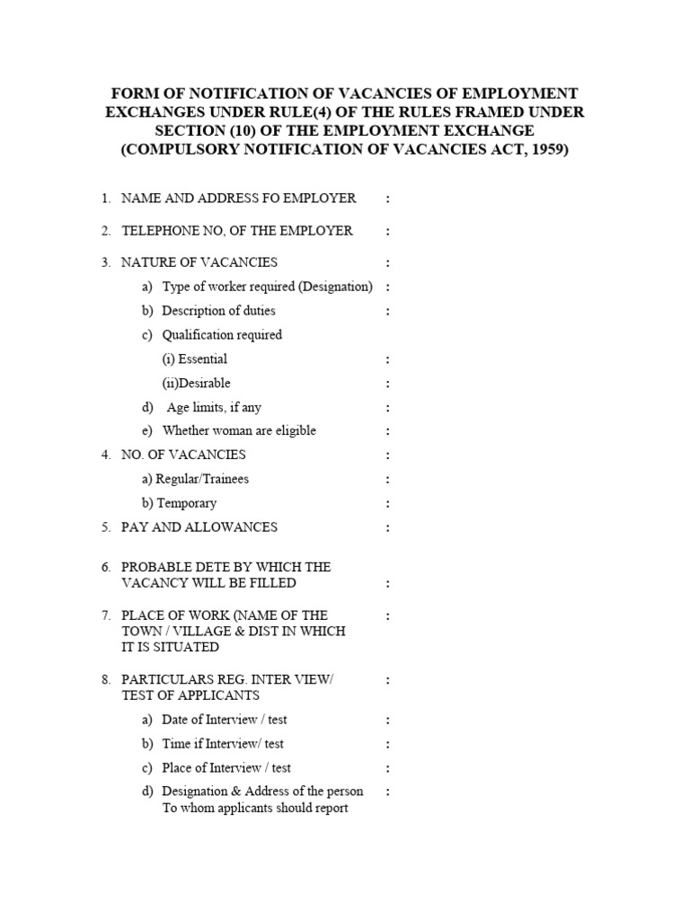 Employment Vacancy Notification Form | PDF