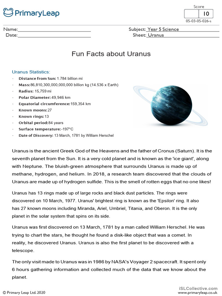 Reading Comprehension - Uranus (1) | PDF | Uranus | Planets