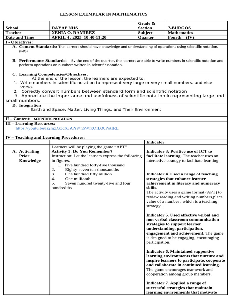 Scientific Notation Lesson Plan | PDF | Learning | Procedural Knowledge