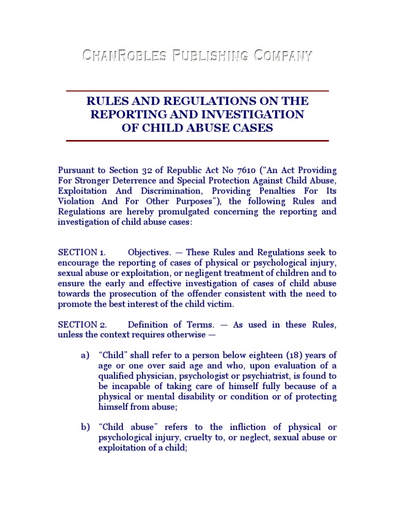 RA 7610: Child Abuse Reporting Rules | PDF | Victimology | Child Abuse