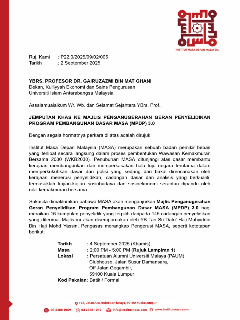 Jemputan Ke Majlis Penganugerahan Geran Penyelidikan Program ...