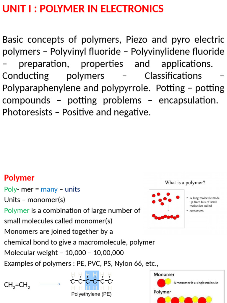 Unit I - Polymer in Electronics | PDF | Polymers | Piezoelectricity