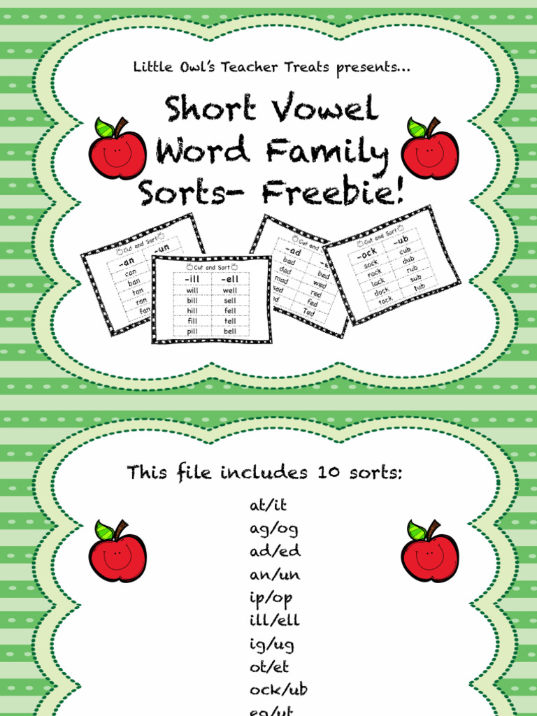 Short Vowel Word Family Sorts-Freebie!: Little Owl's Teacher Treats ...