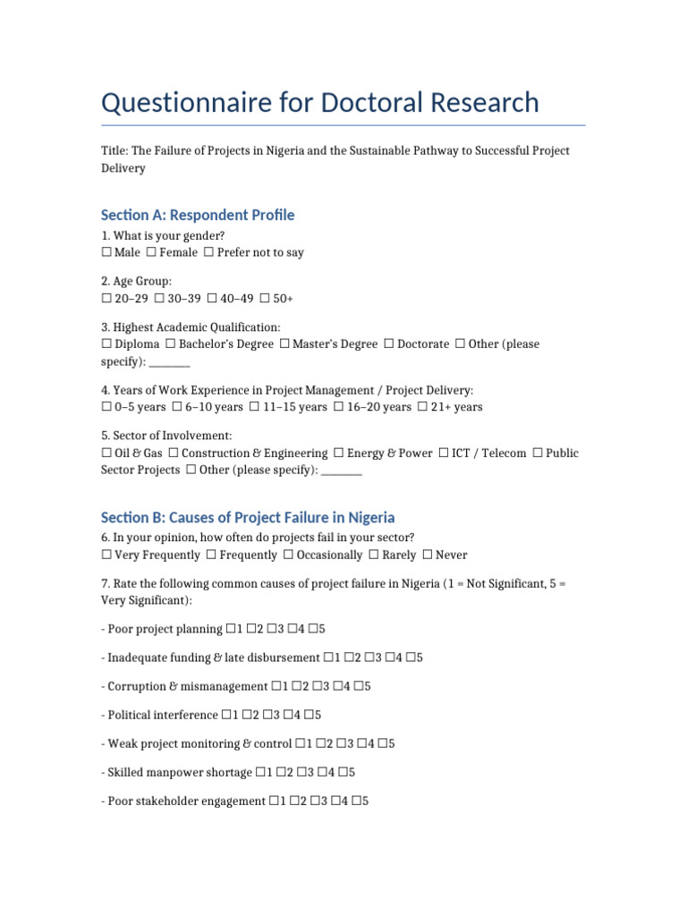 Nigeria Project Failure Questionnaire | PDF