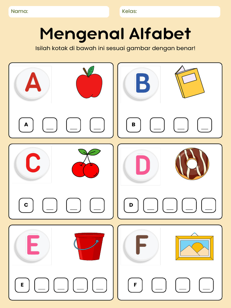 Mengenal Alfabet Worksheet Kuning Dan Merah Ilustratif - 20251021 - 203610 - 0000 | PDF