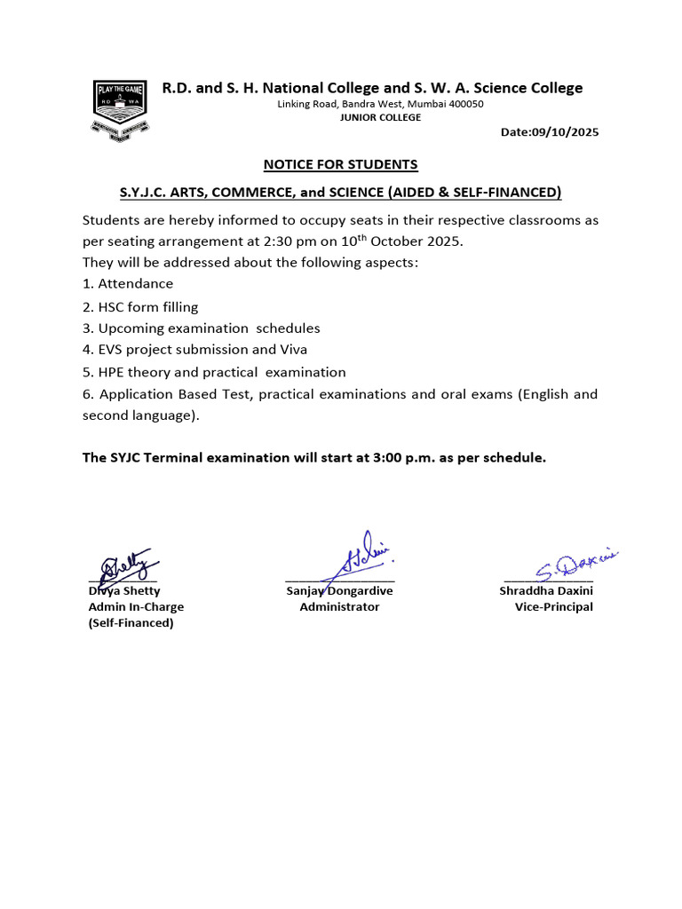 Notice For Students 10-10-25 | PDF