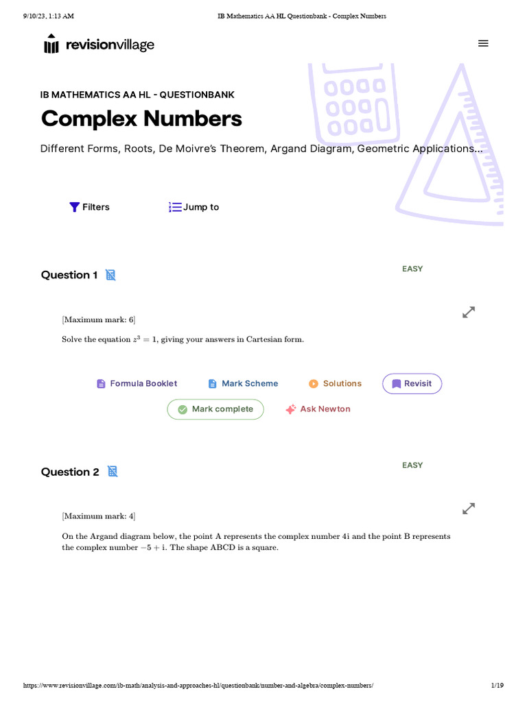 IB Mathematics AA HL Questionbank - Complex Numbers | PDF | Complex Number | Numbers