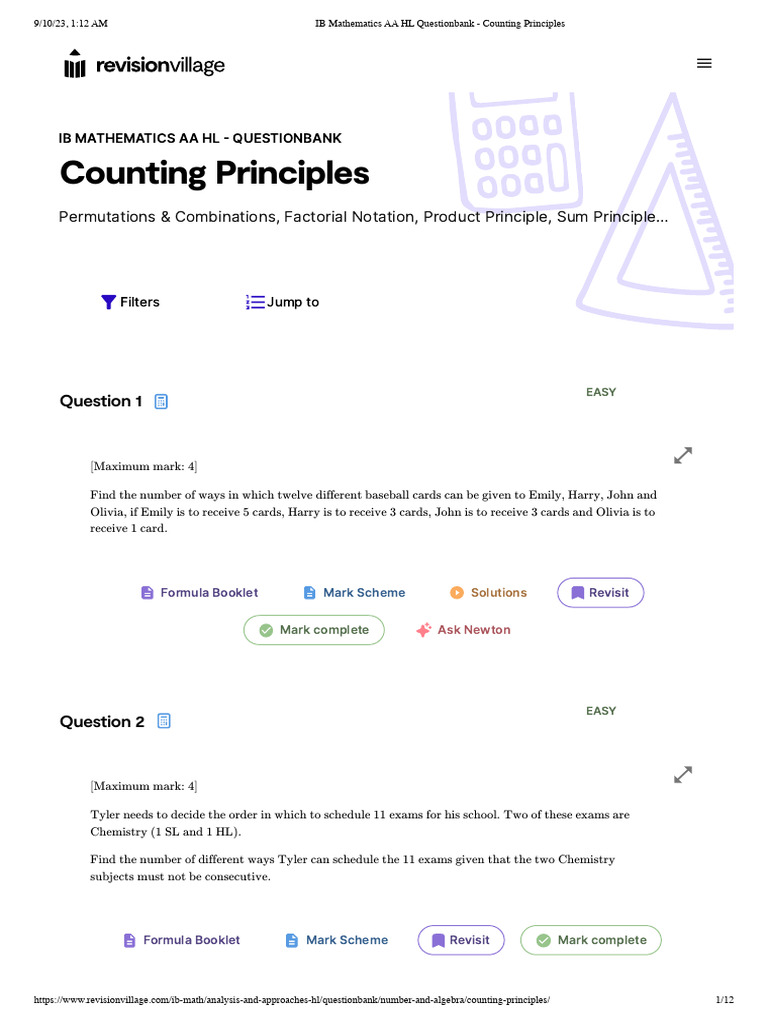 IB Mathematics AA HL Questionbank - Counting Principles | PDF | Mathematics