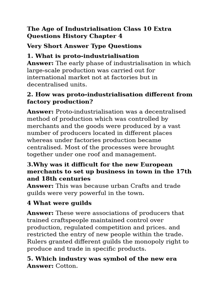 Industrialisation in History: Class 10 Q&A | PDF | Weaving | Cotton