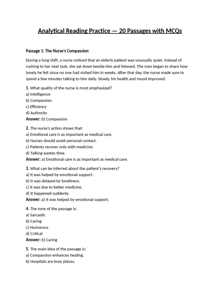 Analytical Reading Practice with MCQs | PDF | Courage | Forgiveness