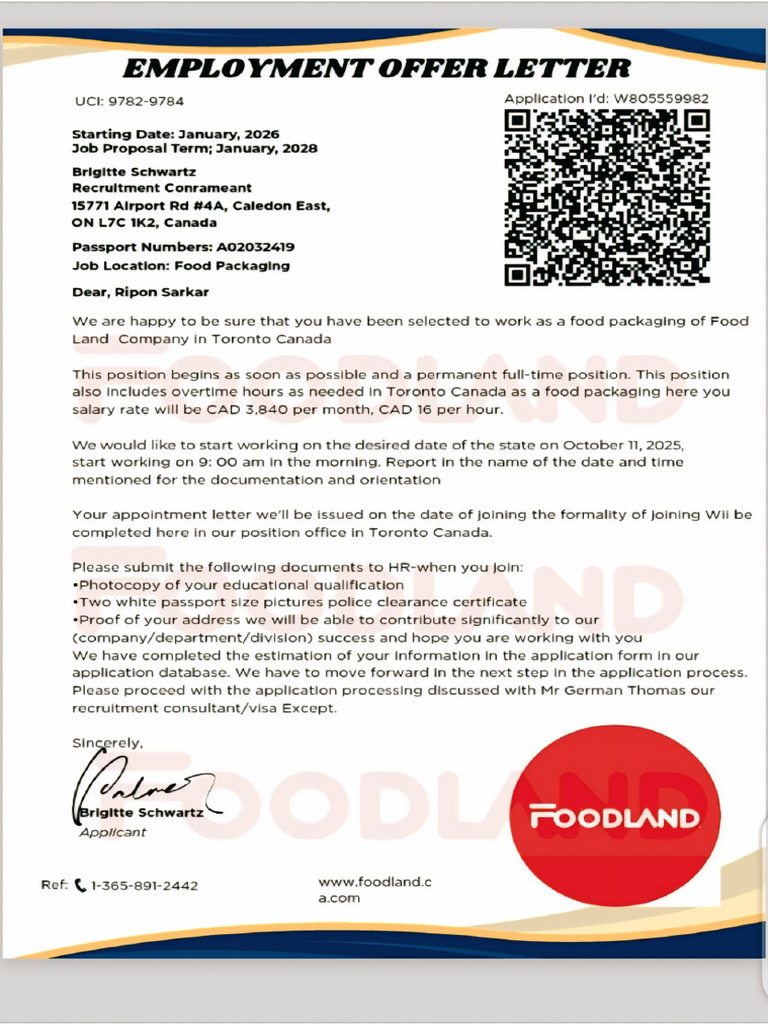 MD Ripon Sarkar Your Job Offer Letter | PDF