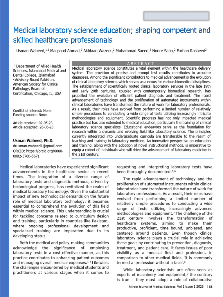 Review Article: Usman Waheed, Maqsood Ahmad, Akhlaaq Wazeer, Muhammad Saeed, Noore Saba, Farhan ...