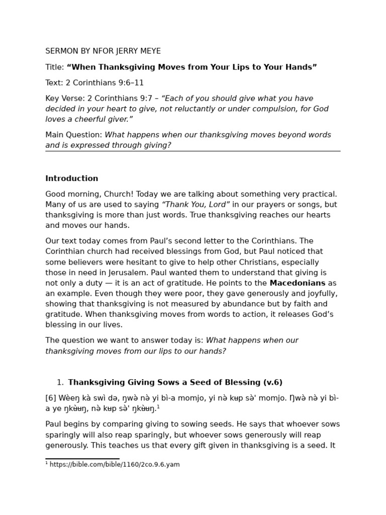Sermon For Sunday 26th at Manwa | PDF | Gratitude | Paul The Apostle