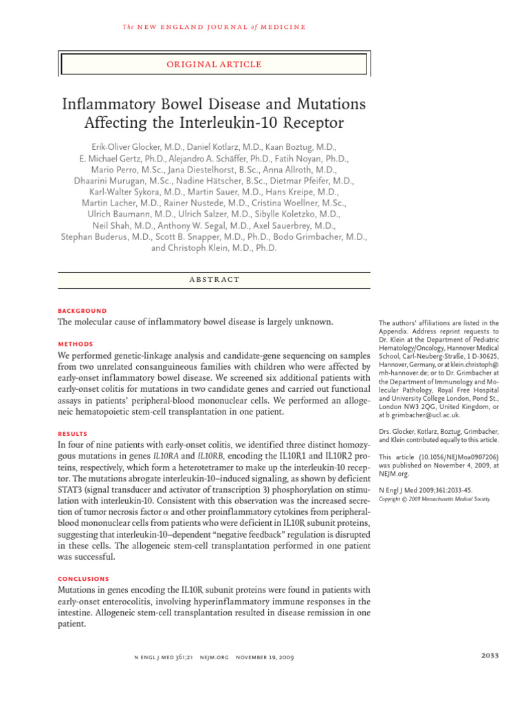 IL-10 Receptor Mutations in IBD Patients | PDF | Interleukin 10 ...