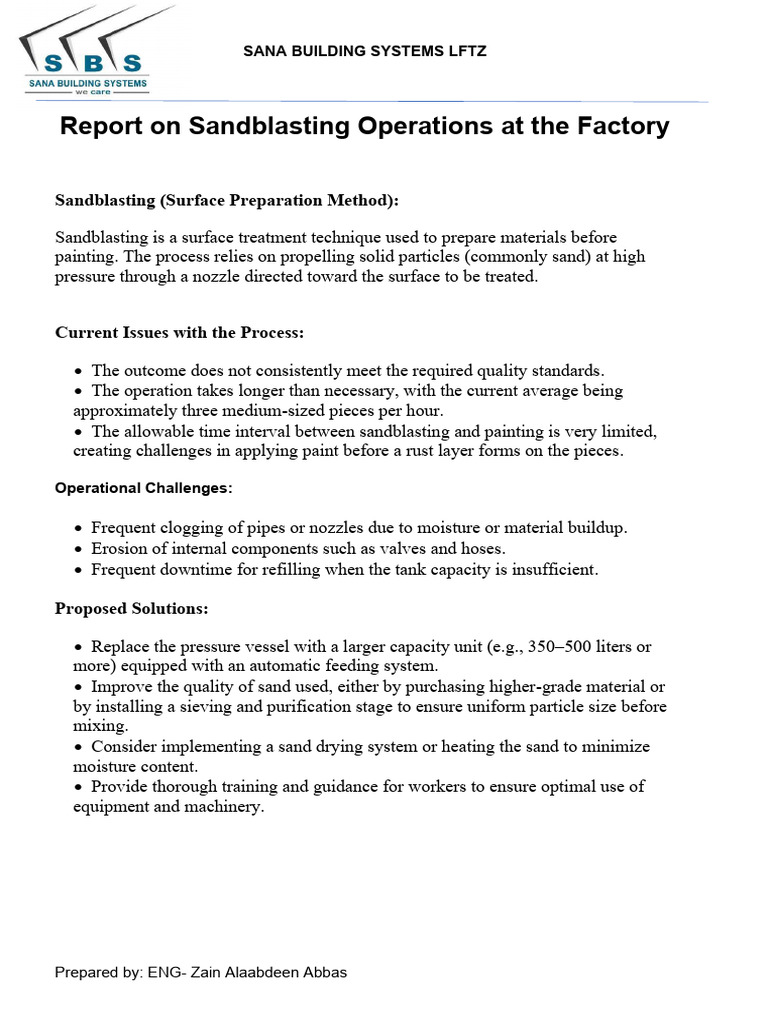 Sandblasting Operations Report & Solutions | PDF | Secondary Sector Of ...