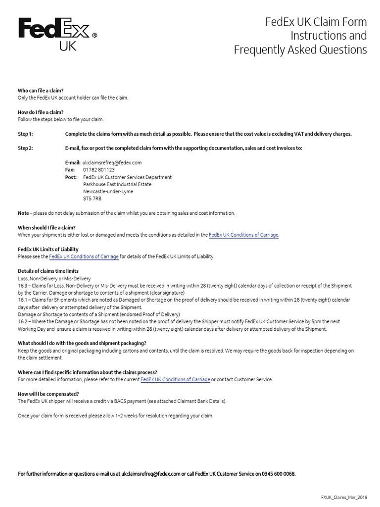 FXUK New Clear Claim Form Editable | PDF | Receipt | Fed Ex