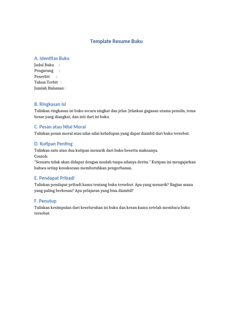 Template Resume Buku Lengkap dan Efektif | PDF