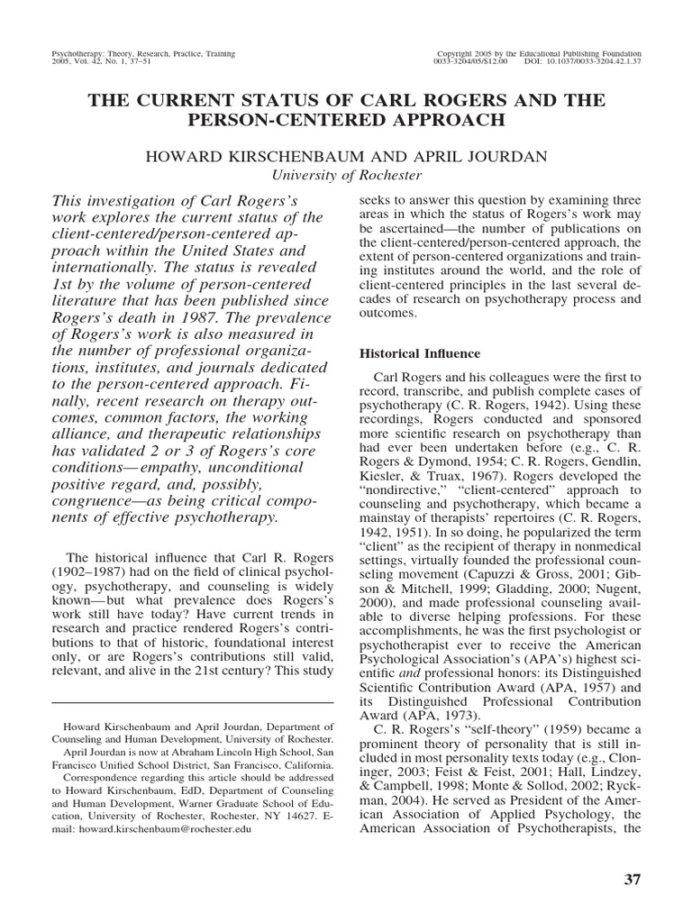 The Current Status of Carl Rogers and The Person Centered 2jmk6f36zq ...