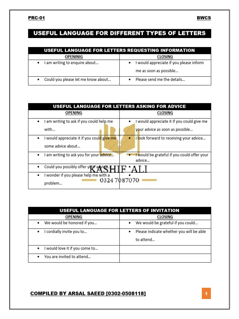 Essential Language for Writing Letters | PDF