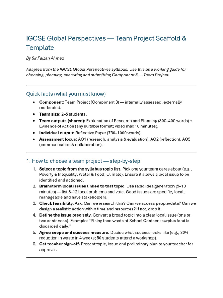 IGCSE Team Project Guide & Template | PDF | Evaluation
