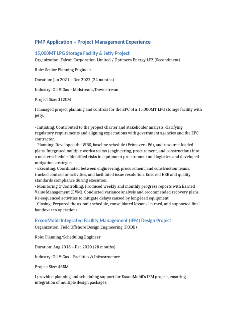 PMP Experience Submission | PDF | Project Management