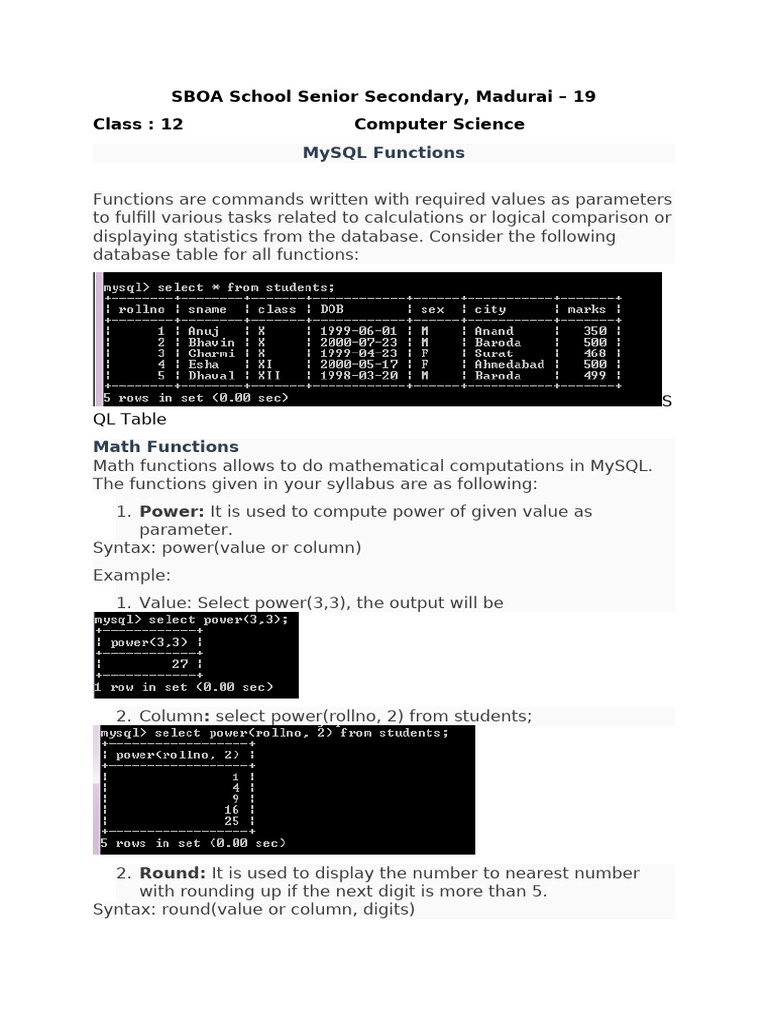 Revision Notes On SQL Functions | PDF | Data Management | Databases