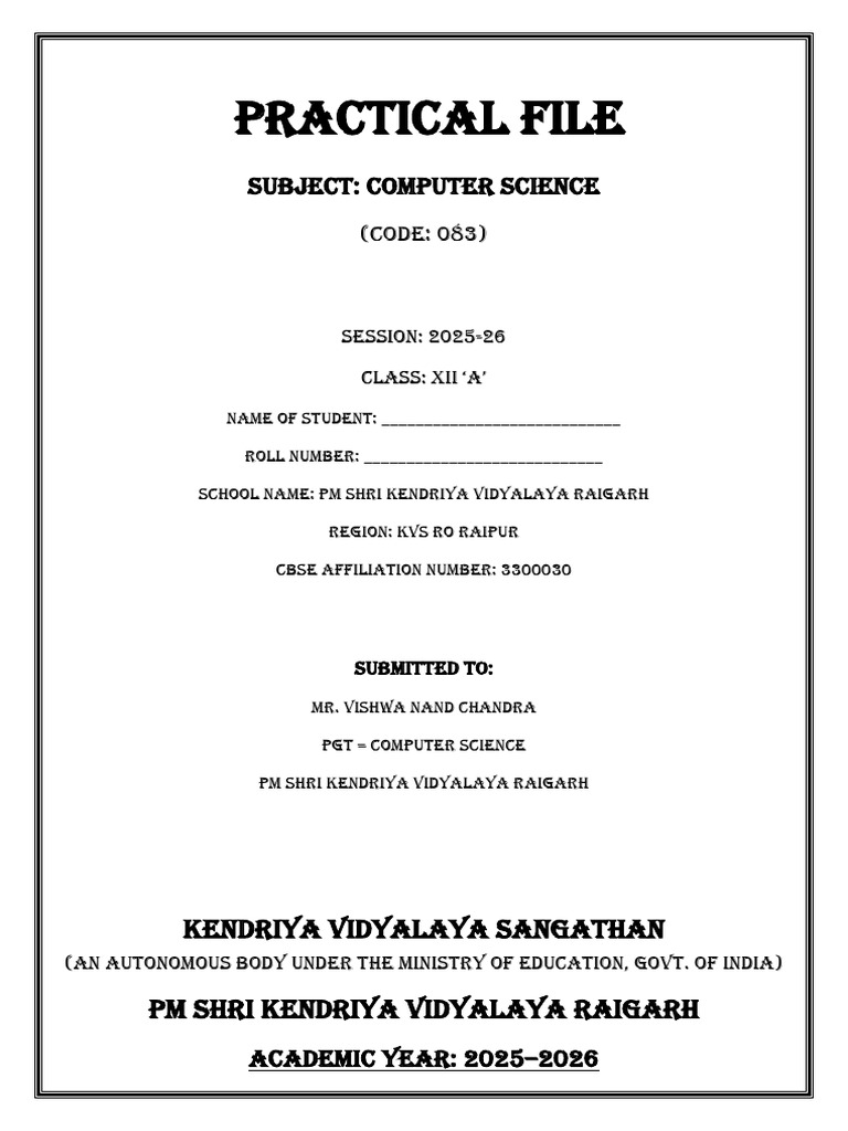 Practical Record Class Xii Cs (1) J | PDF | Filename | Computer File