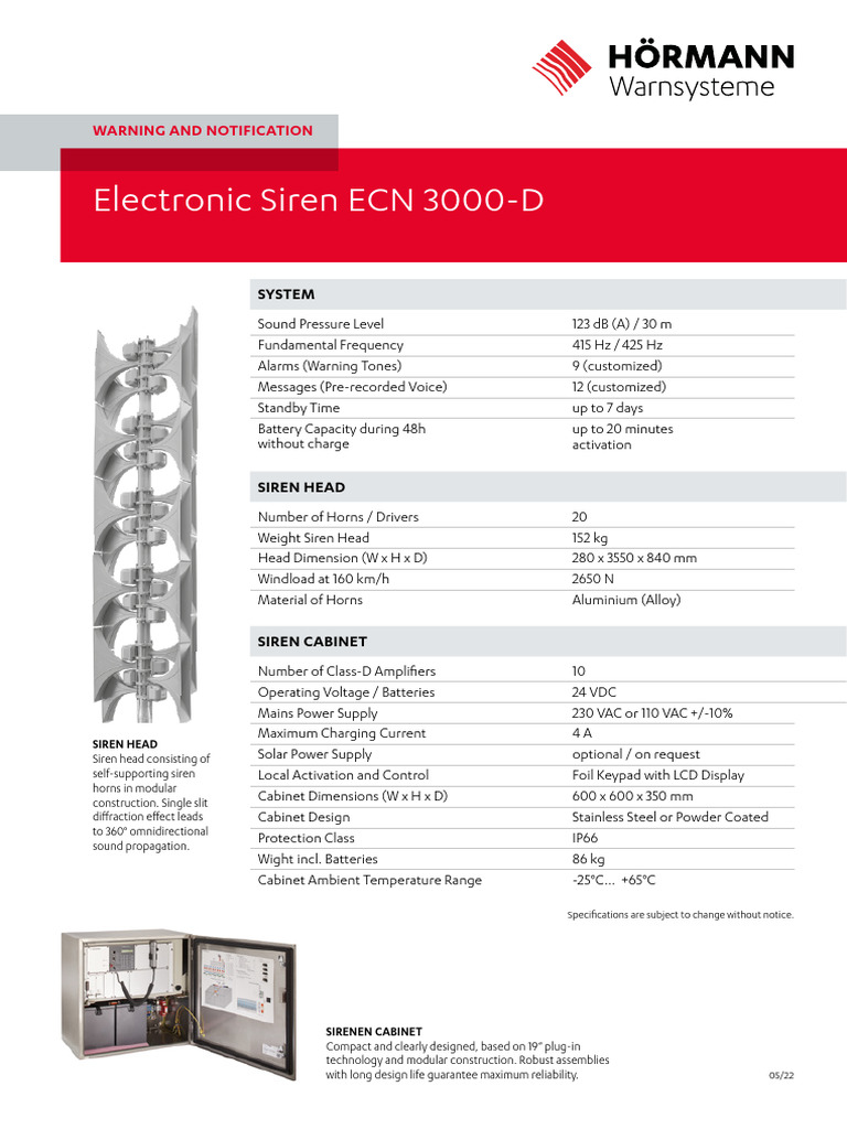 ECN 3000-D Electronic Siren Specs | PDF | Sound | Waves