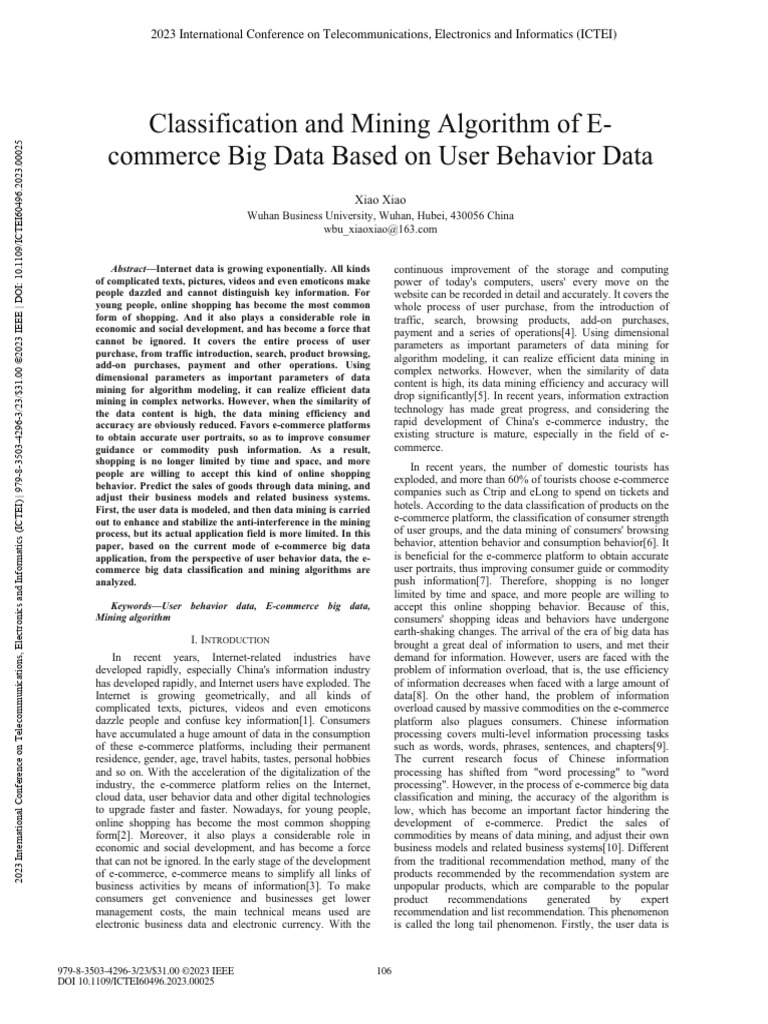 Classification and Mining Algorithm of E-Commerce Big Data Based On User Behavior Data | PDF | E ...