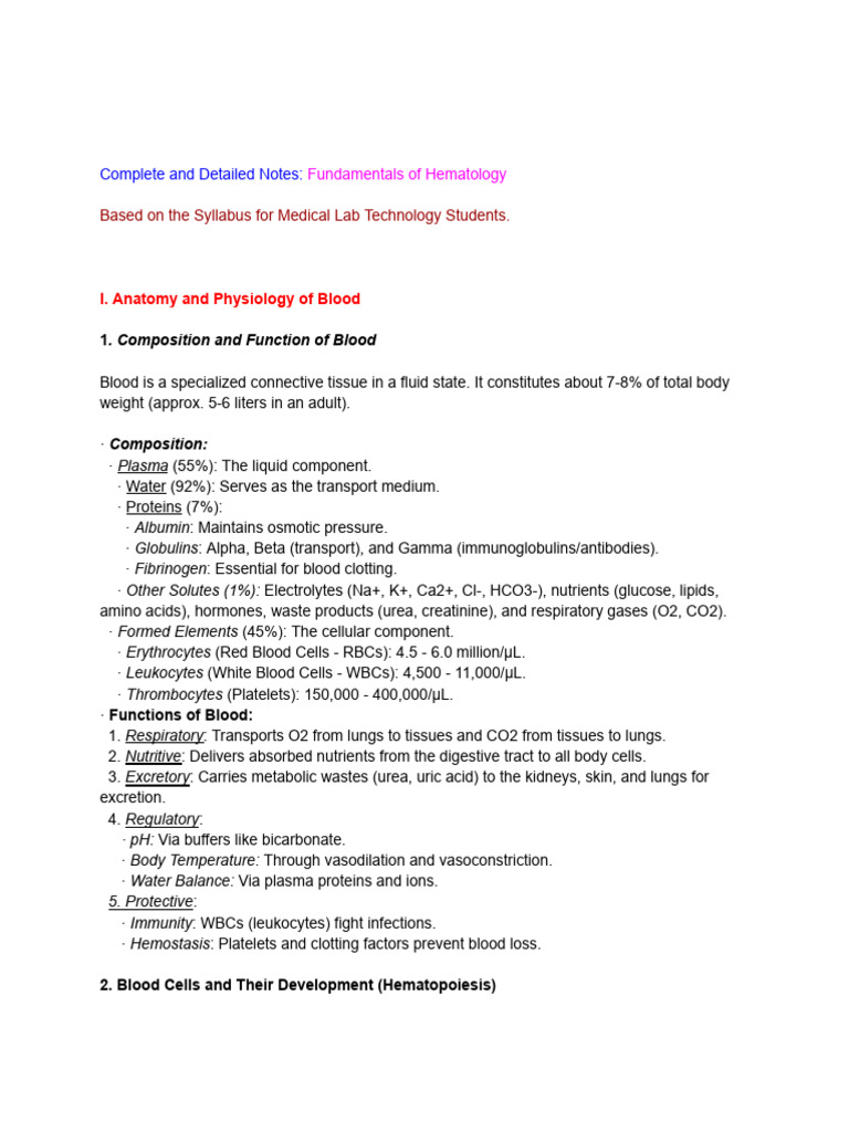 Hematology Fundamentals for Lab Students | PDF | Coagulation | Granulocyte
