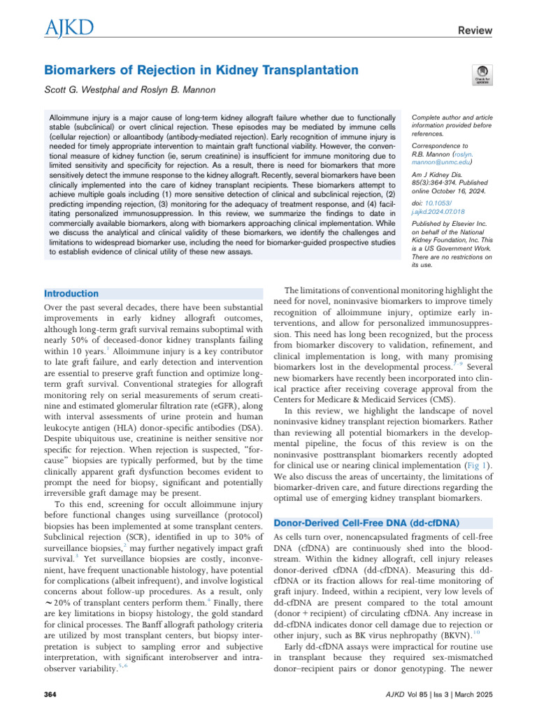 Biomarkers of Rejection in Kidney Transplantation | PDF | Transplant ...