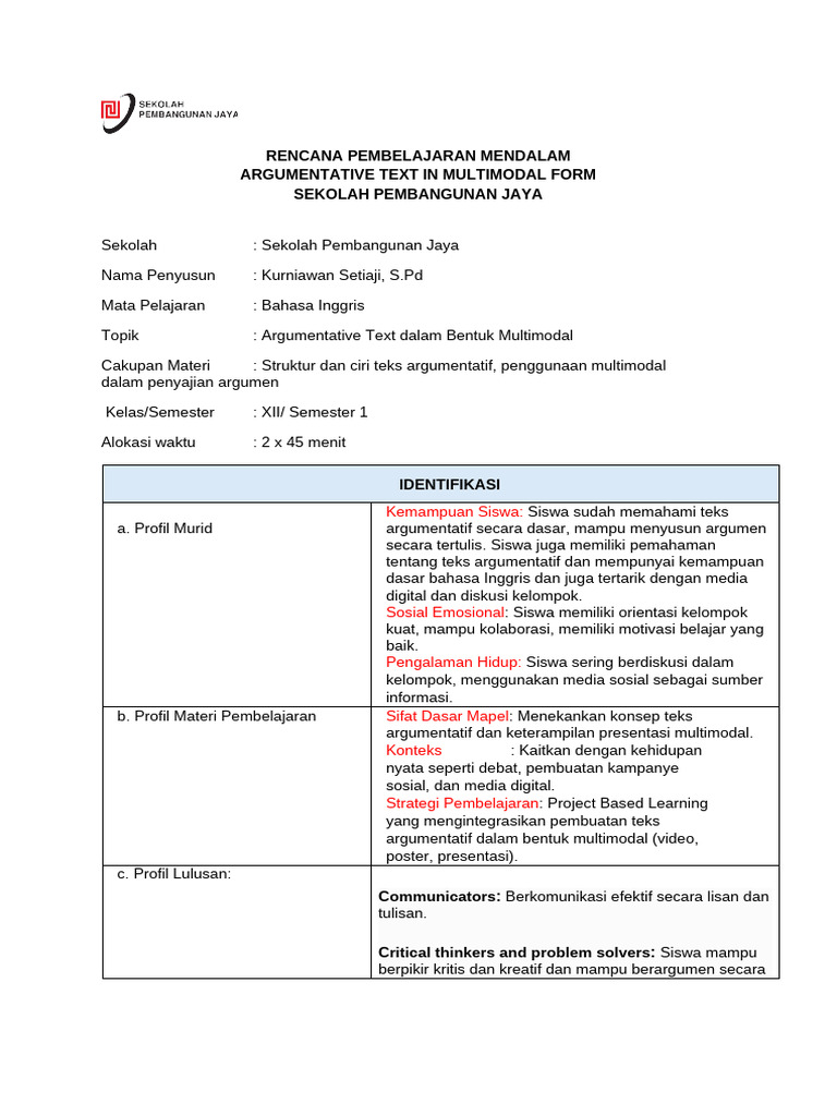 RPM Kelas XII - Argumentative & Multimodal Text | PDF