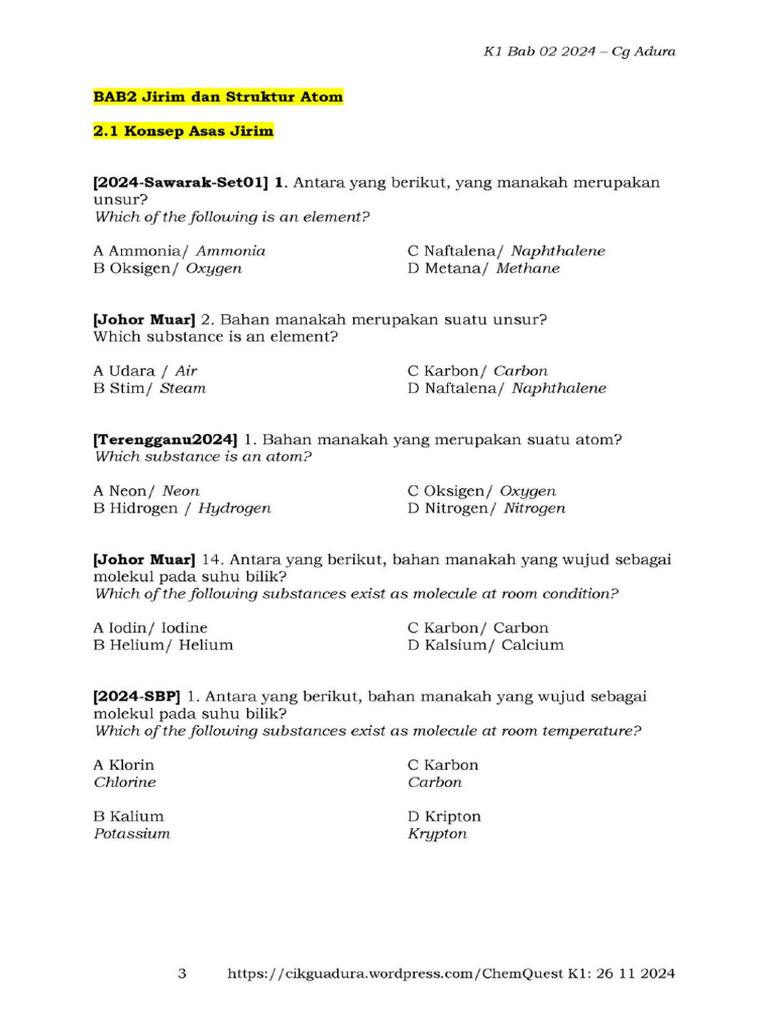 Kimia Form 4 Bab 2 | PDF