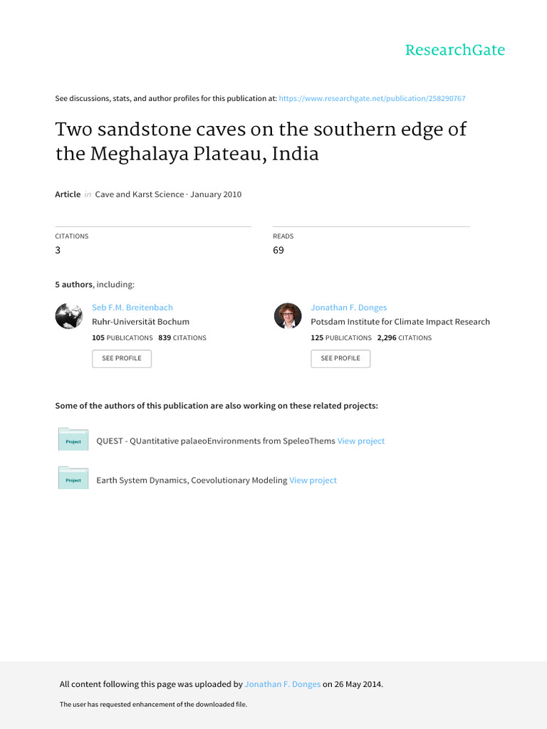 Breitenbach Et Al. 2010 Two Sandstone Caves On The Southern Edge of The ...