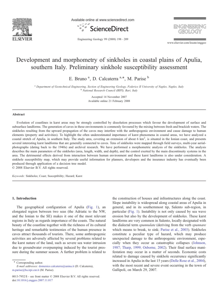 Bruno Et Al. 2008 Development and Morphometry of Sinkholes in Coastal ...