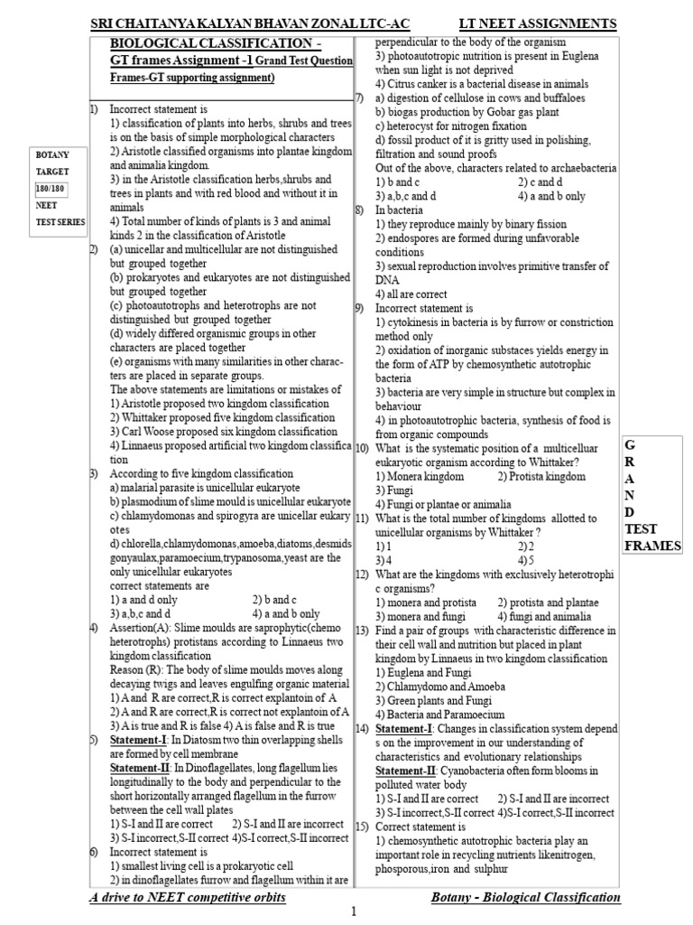 NEET Botany: Biological Classification Test | PDF | Biology | Organisms