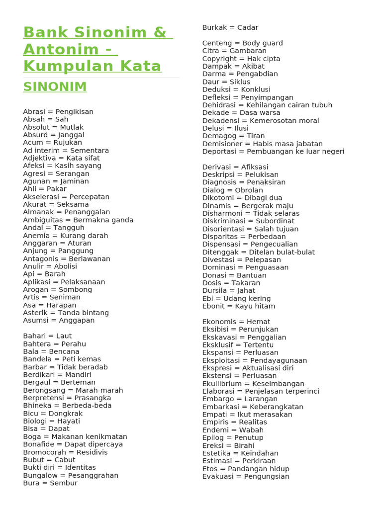 Kumpulan Sinonim dan Antonim Kata | PDF