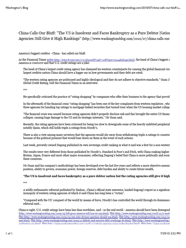 Readings-Business and Finance-China Calls Our Bluff | PDF | Credit ...