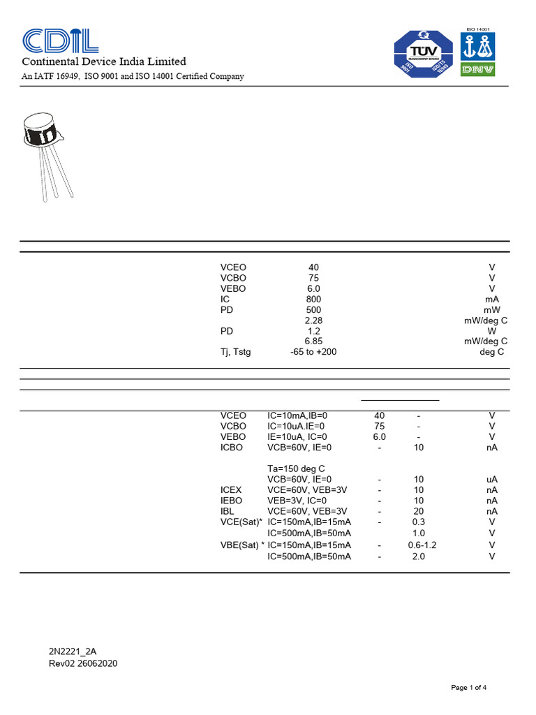 NPN Silicon Planar Transistors Data Sheet | PDF | Bipolar Junction ...