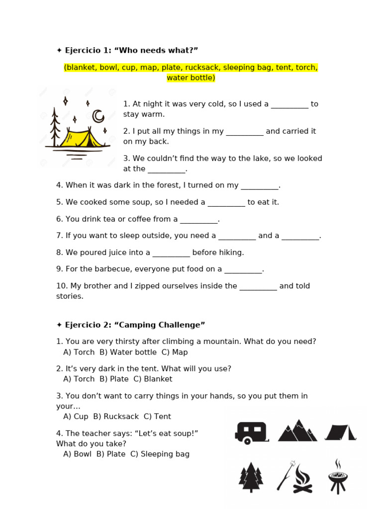 Camping Essentials Quiz and Answers | PDF